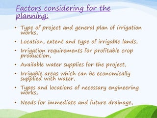 Planning of irrigation project/resrvoir(irrigation management) | PPTX