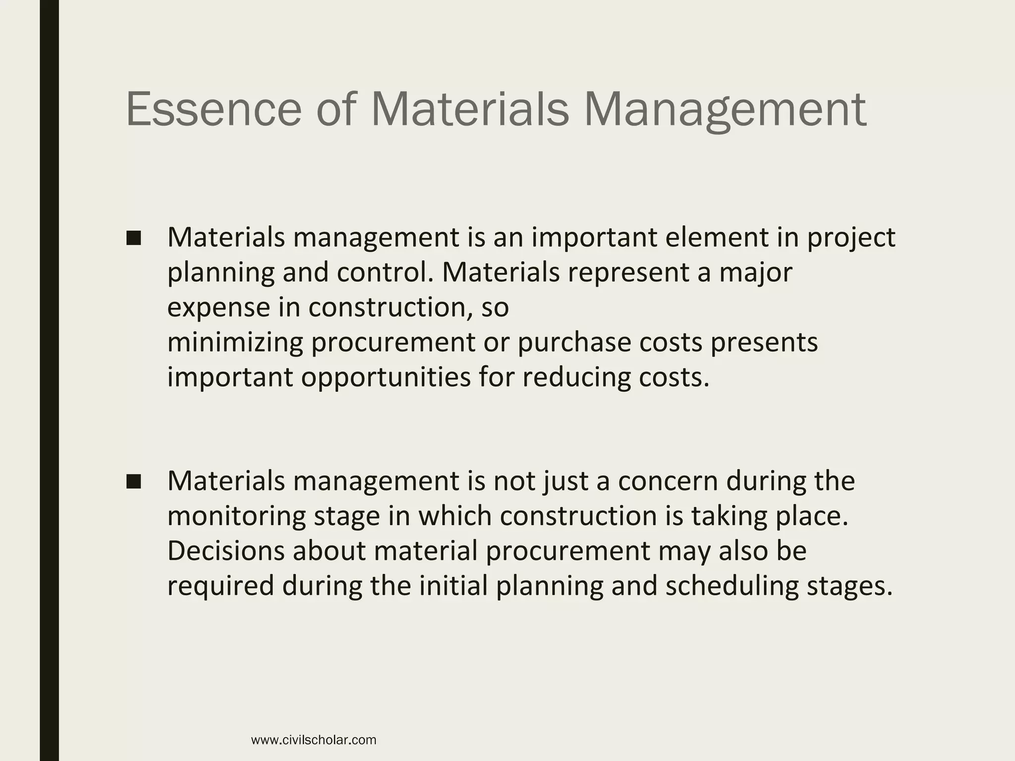 Planning of materials in Construction Project management | PPT