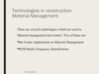 Planning of materials in Construction Project management | PPT