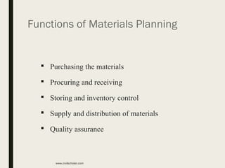 Planning of materials in Construction Project management | PPT