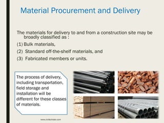 Planning of materials in Construction Project management | PPT