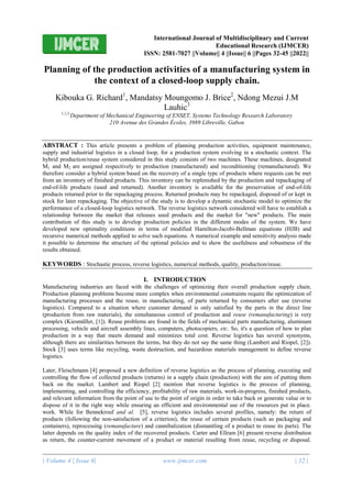 Planning of the production activities of a manufacturing system in the ...