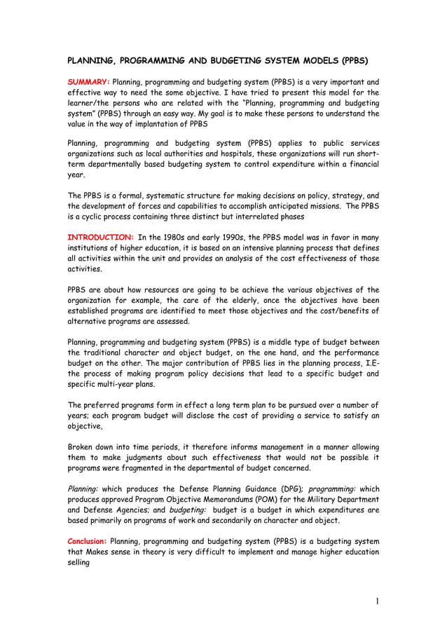 Planning, programming and budgeting system models (ppbs) | PDF ...