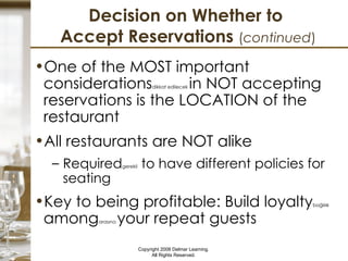 Planning reservations and blocking tables | PPT