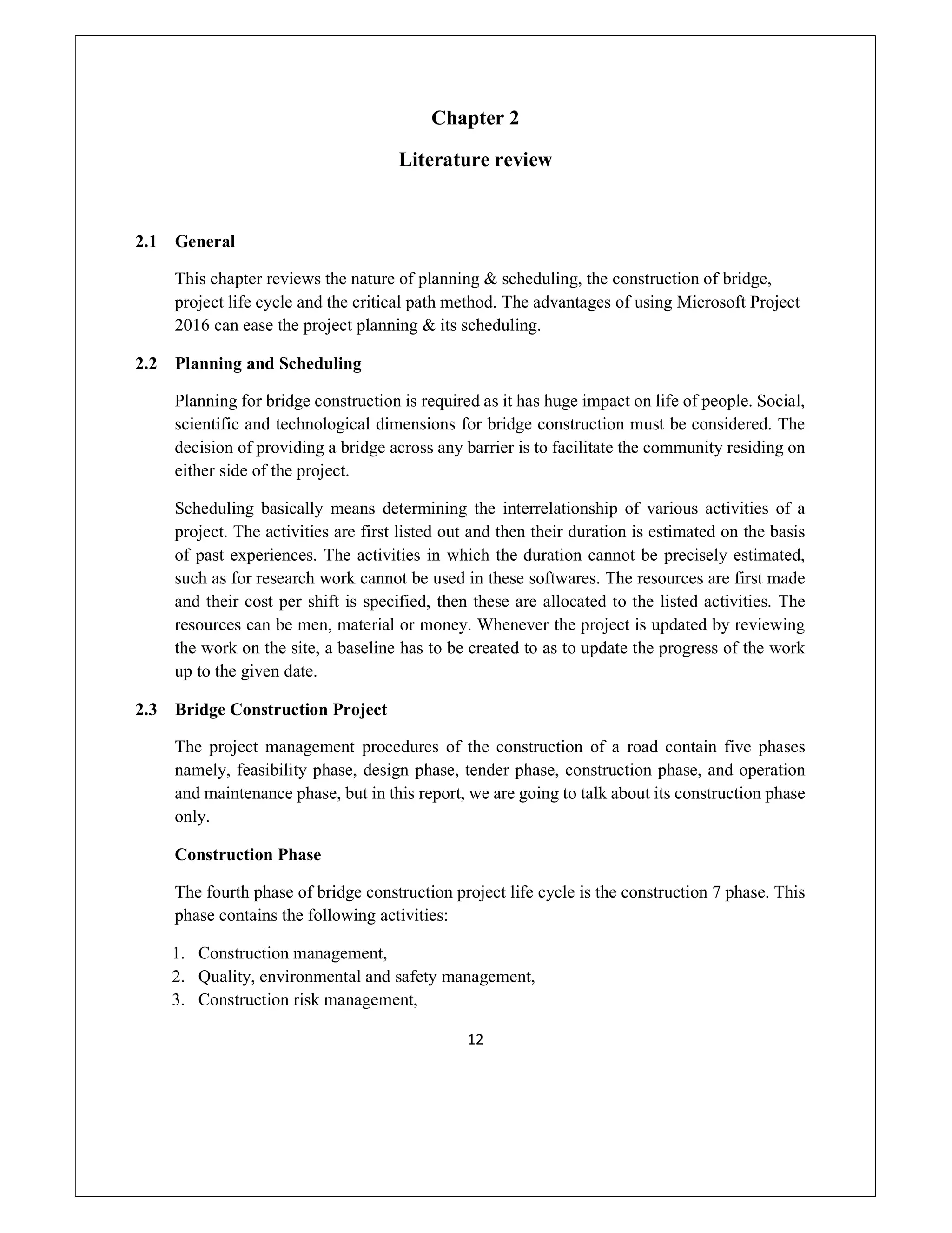Report on Planning & scheduling of a Minor bridge | PDF