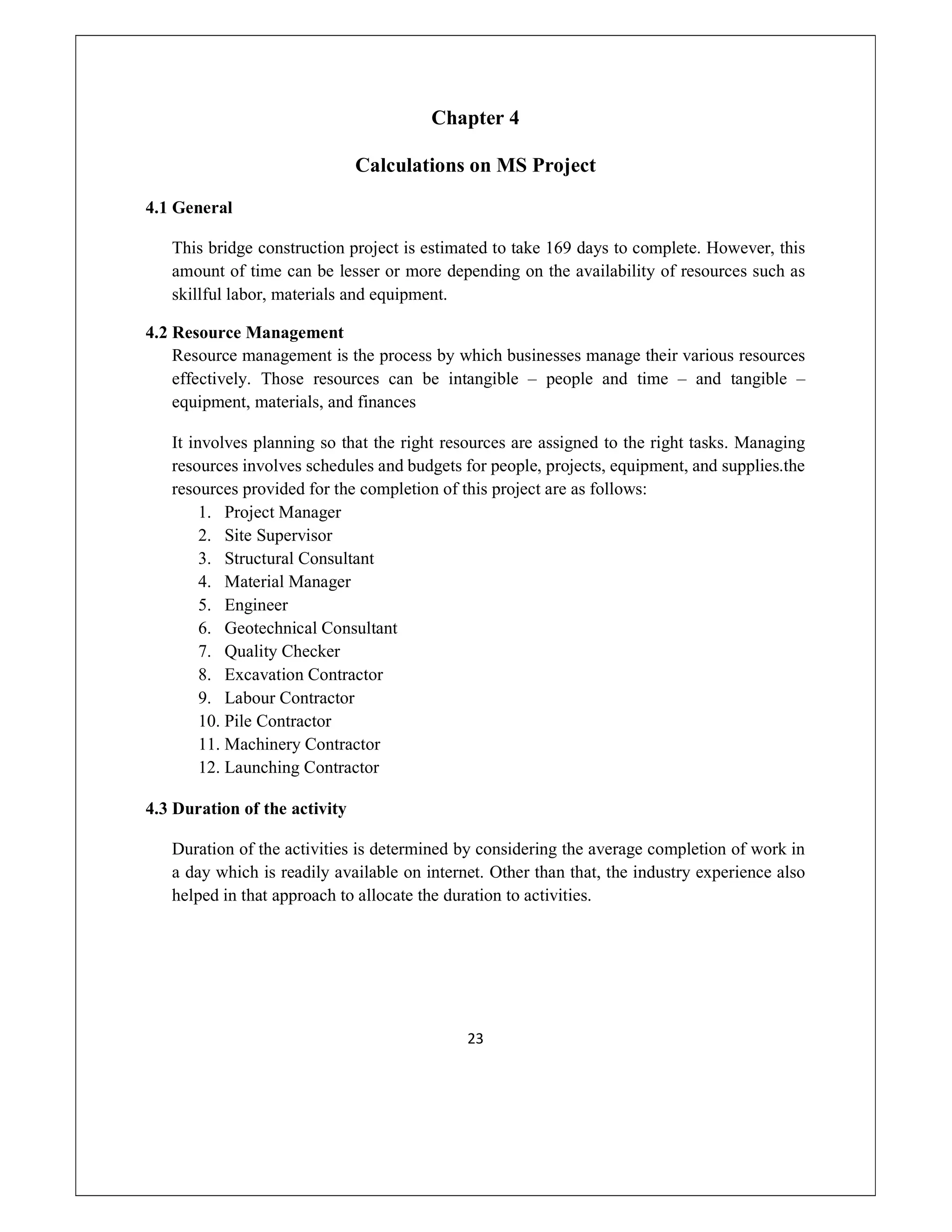 Report on Planning & scheduling of a Minor bridge | PDF