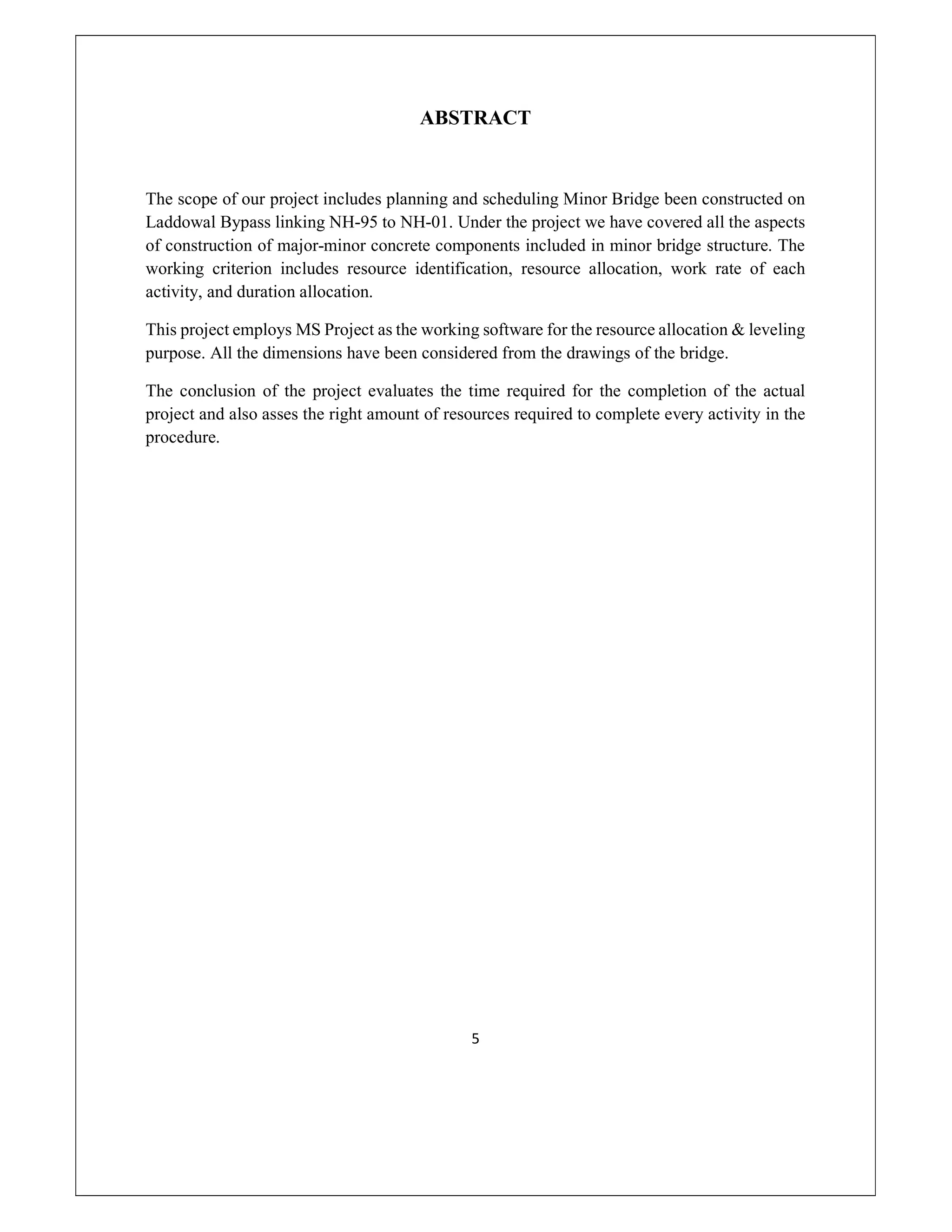 Report on Planning & scheduling of a Minor bridge | PDF