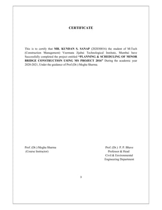 Report on Planning & scheduling of a Minor bridge | PDF