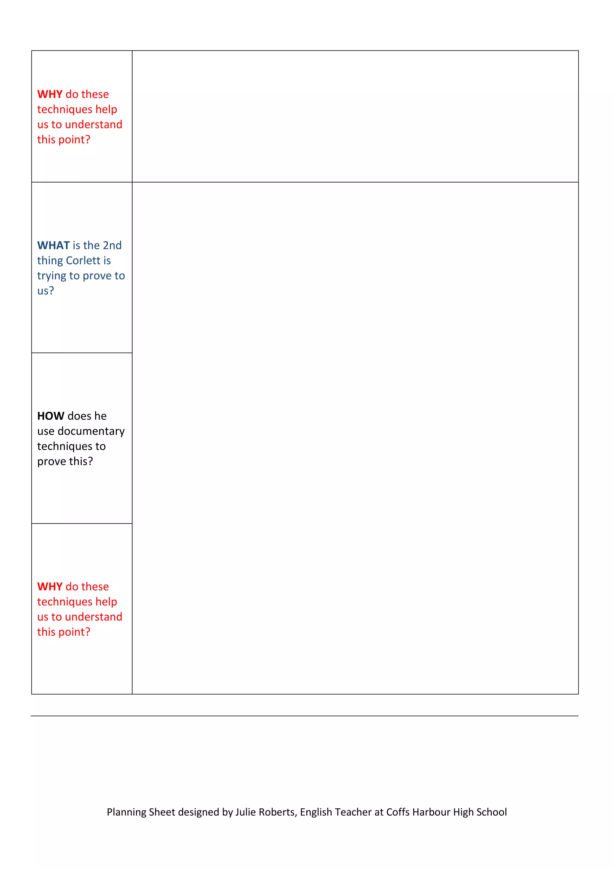 Planning sheet for Documentary Essay writing | PDF
