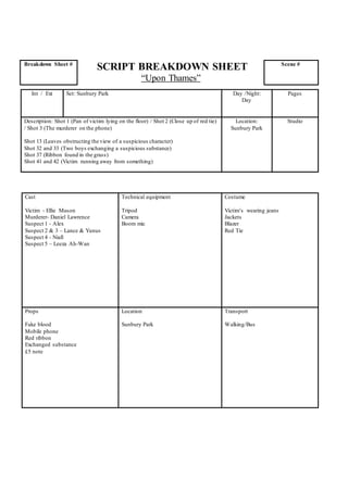 Planning sheet for filimg 1 | PDF