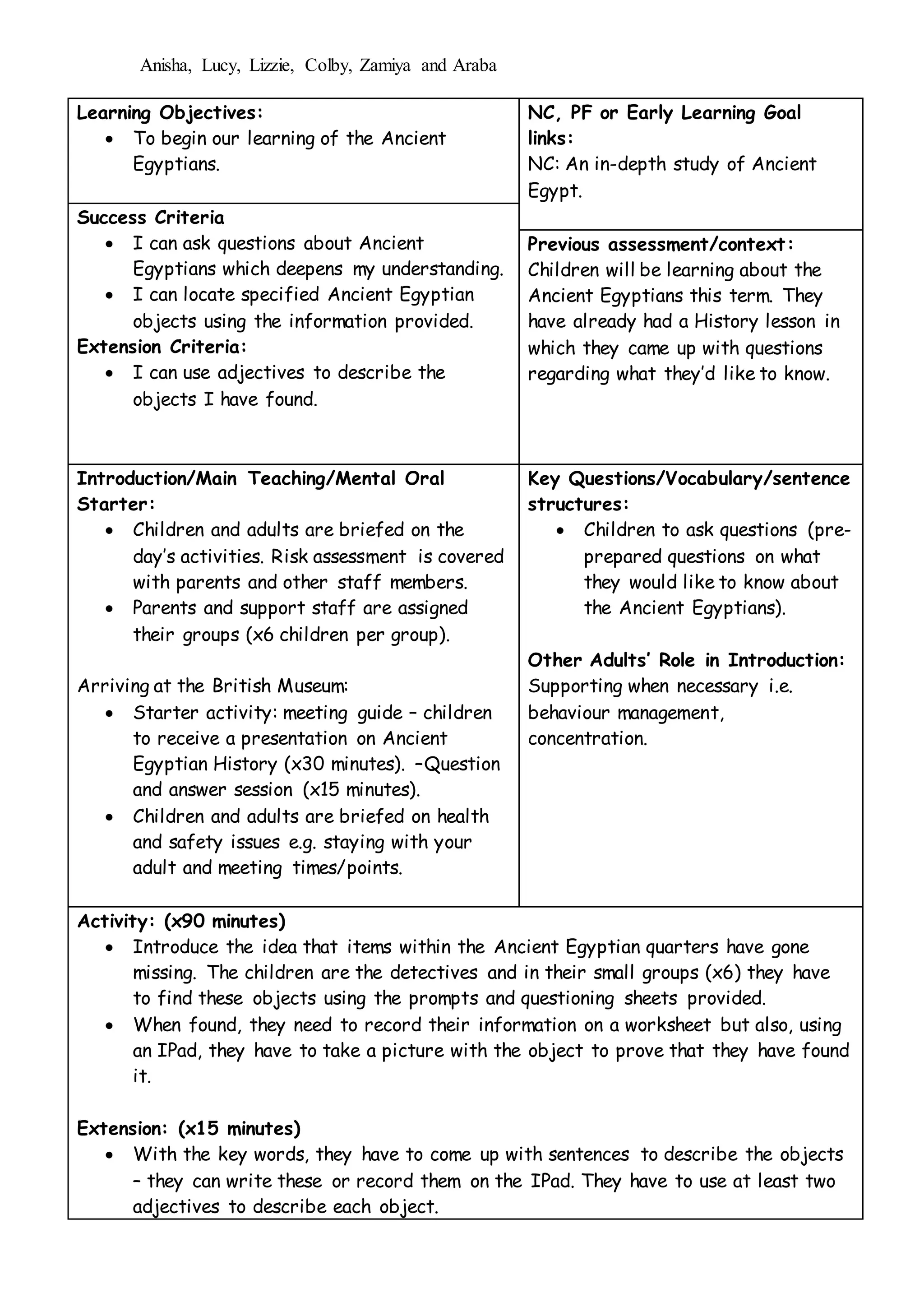 Lesson Plan for the British Museum | DOCX
