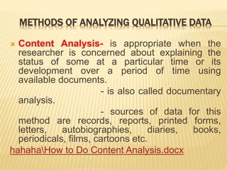 Planning the analysis and interpretation of resseaech data | PPTX