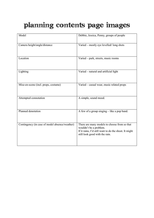 Photo Shoot Plan | PDF