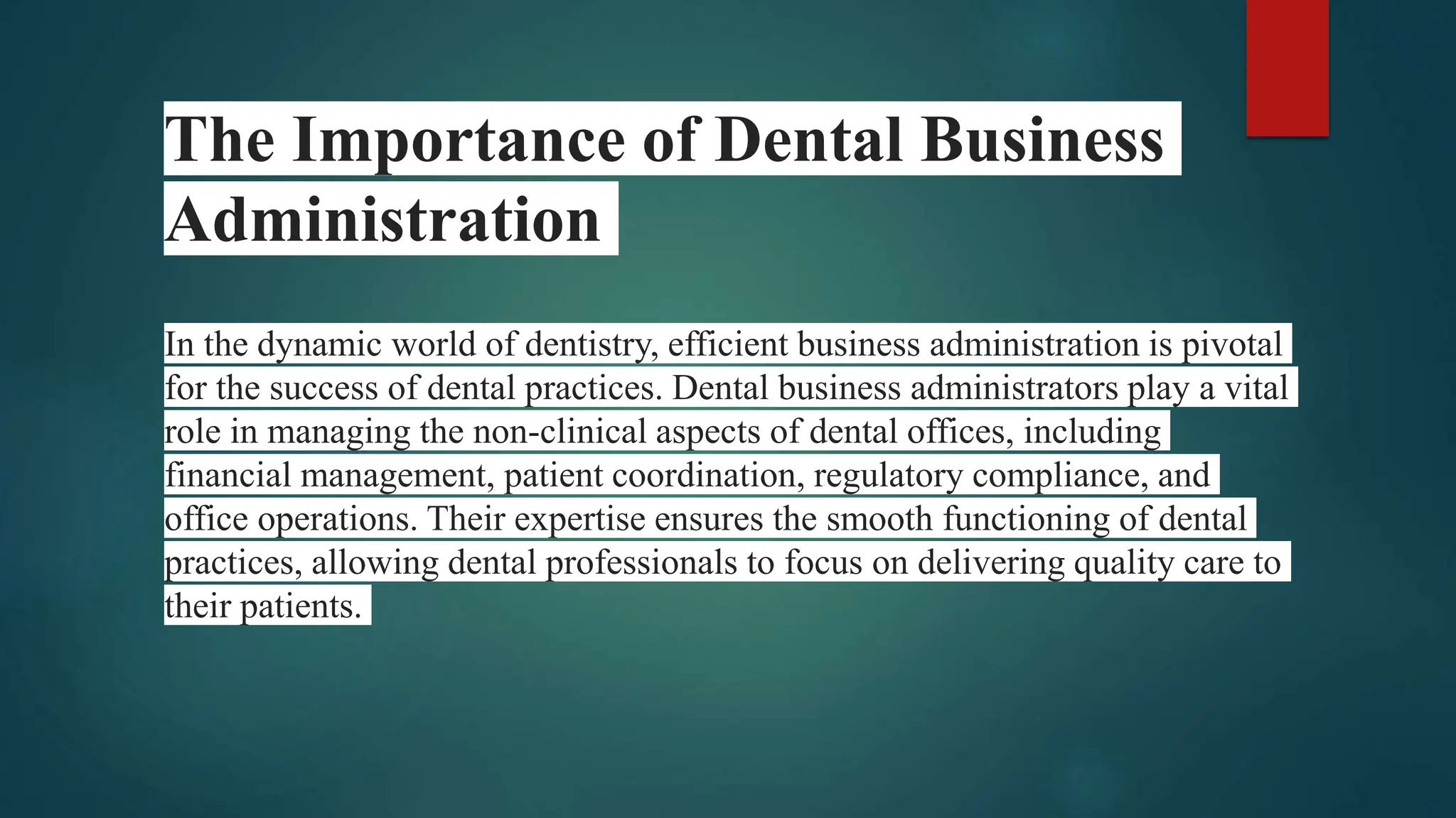 Planning Your Career: Dental Business Administration | PPTX