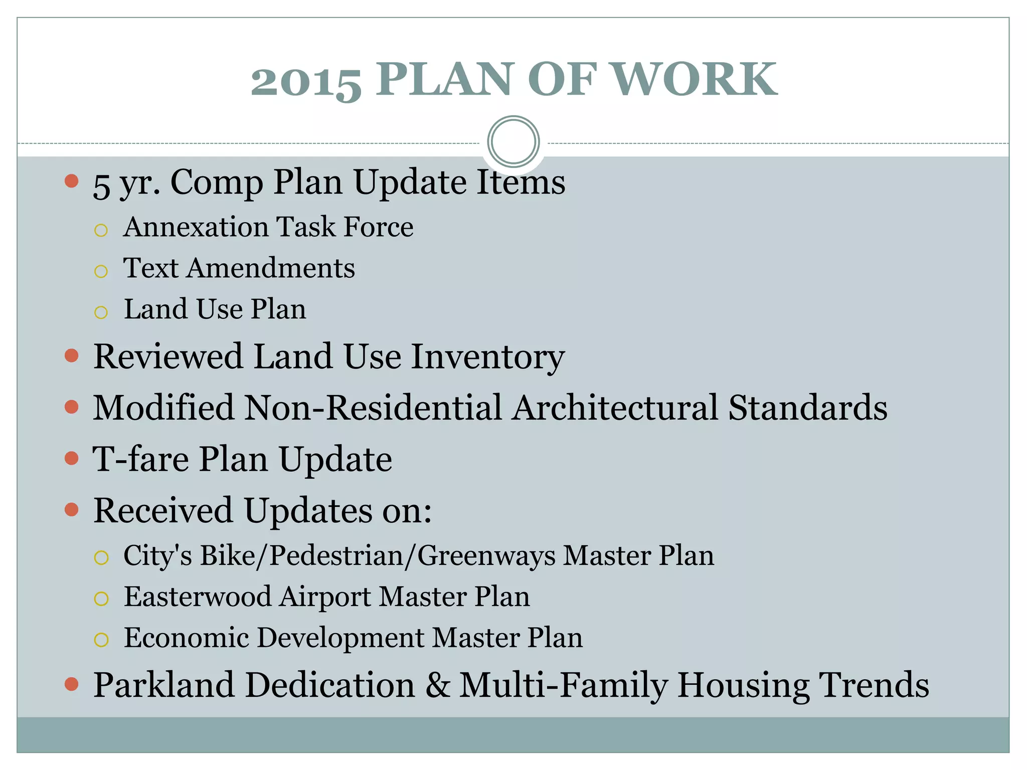 Planning & Zoning Commission 2016 Plan of Work | PPT
