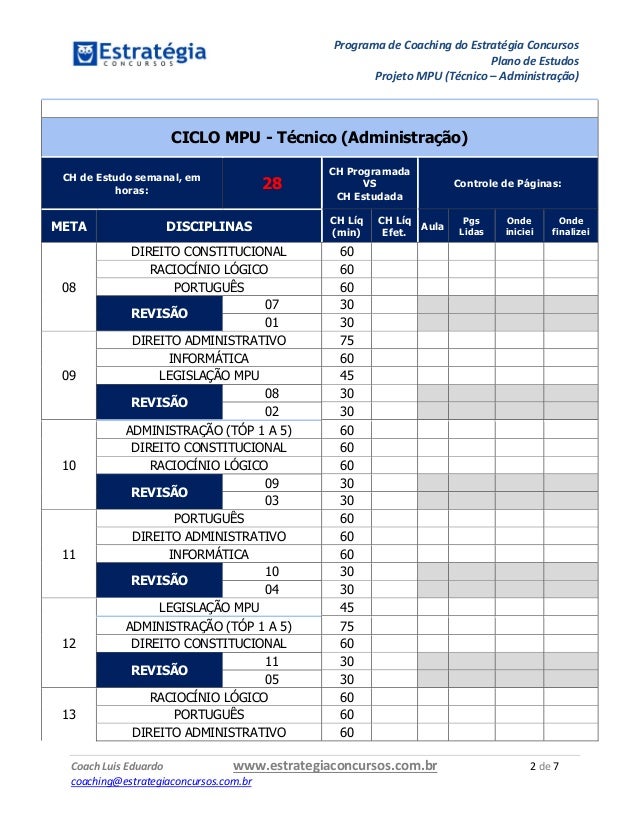 Plano de Estudo para Concurso MPU