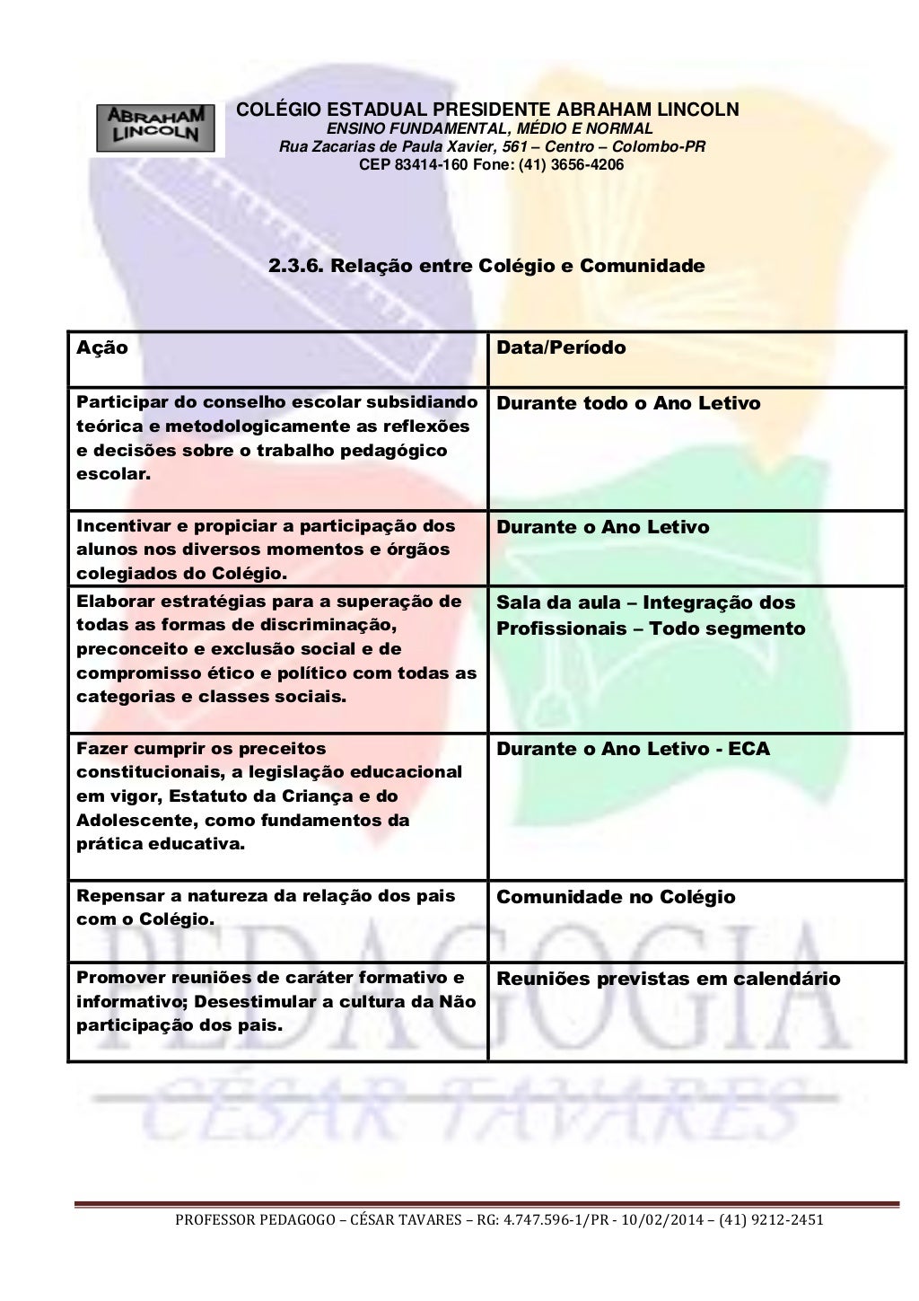 Plano De Ação Pedagogo