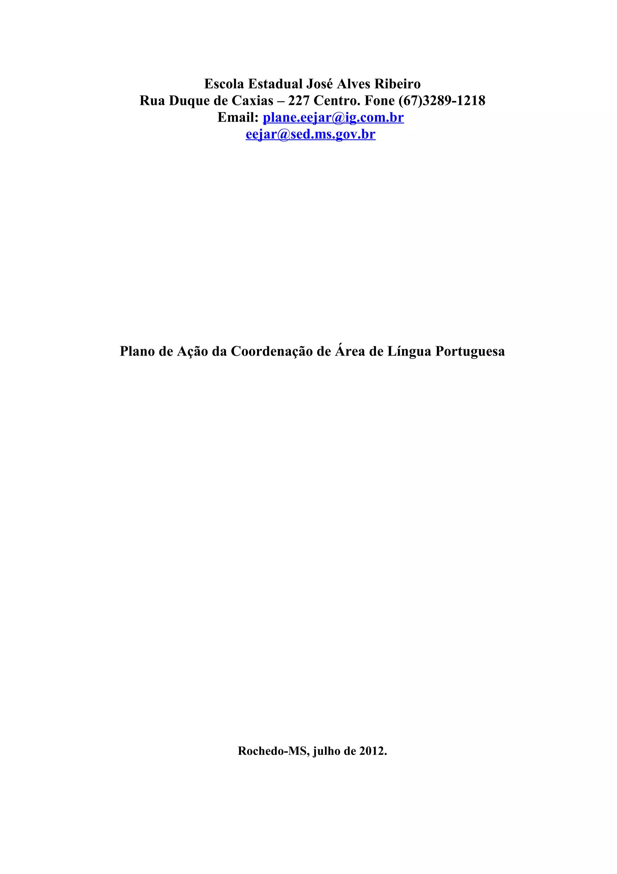 Plano de ação da coordenação de área língua portuguesa | DOC