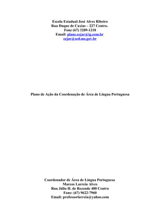 Plano de ação da coordenação de área língua portuguesa | DOC