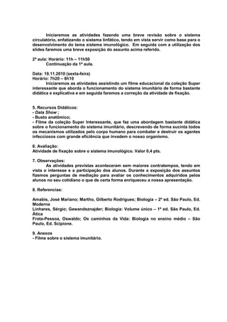 Plano de aula 04 sistema imunitário 2 | PDF