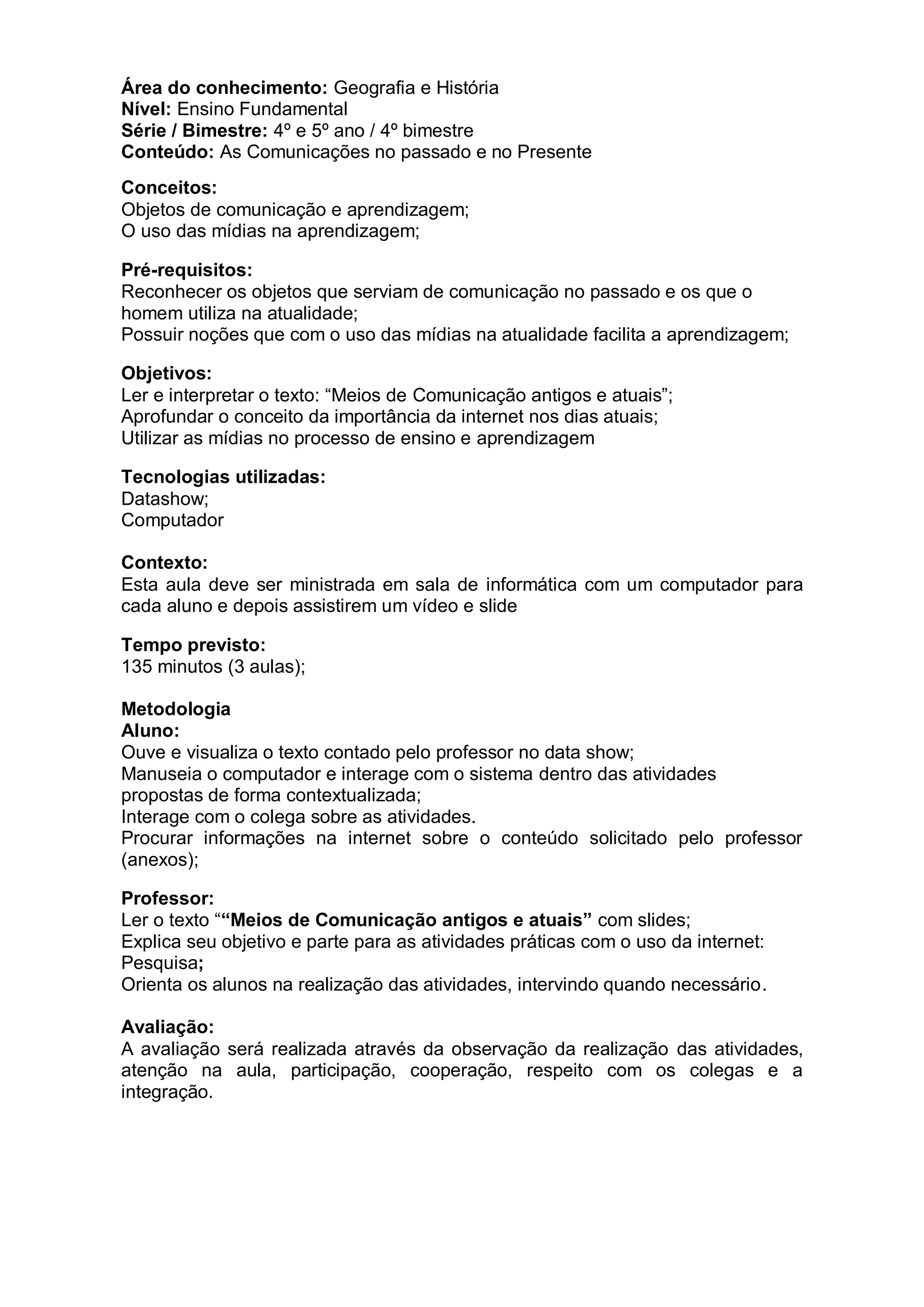 Plano de aula uso das mídias pdf | PDF