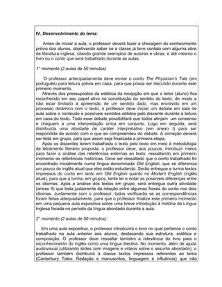 Plano de aula - THE PHYSICIAN'S TALES (FROM CANTERBURY TALES) | DOC