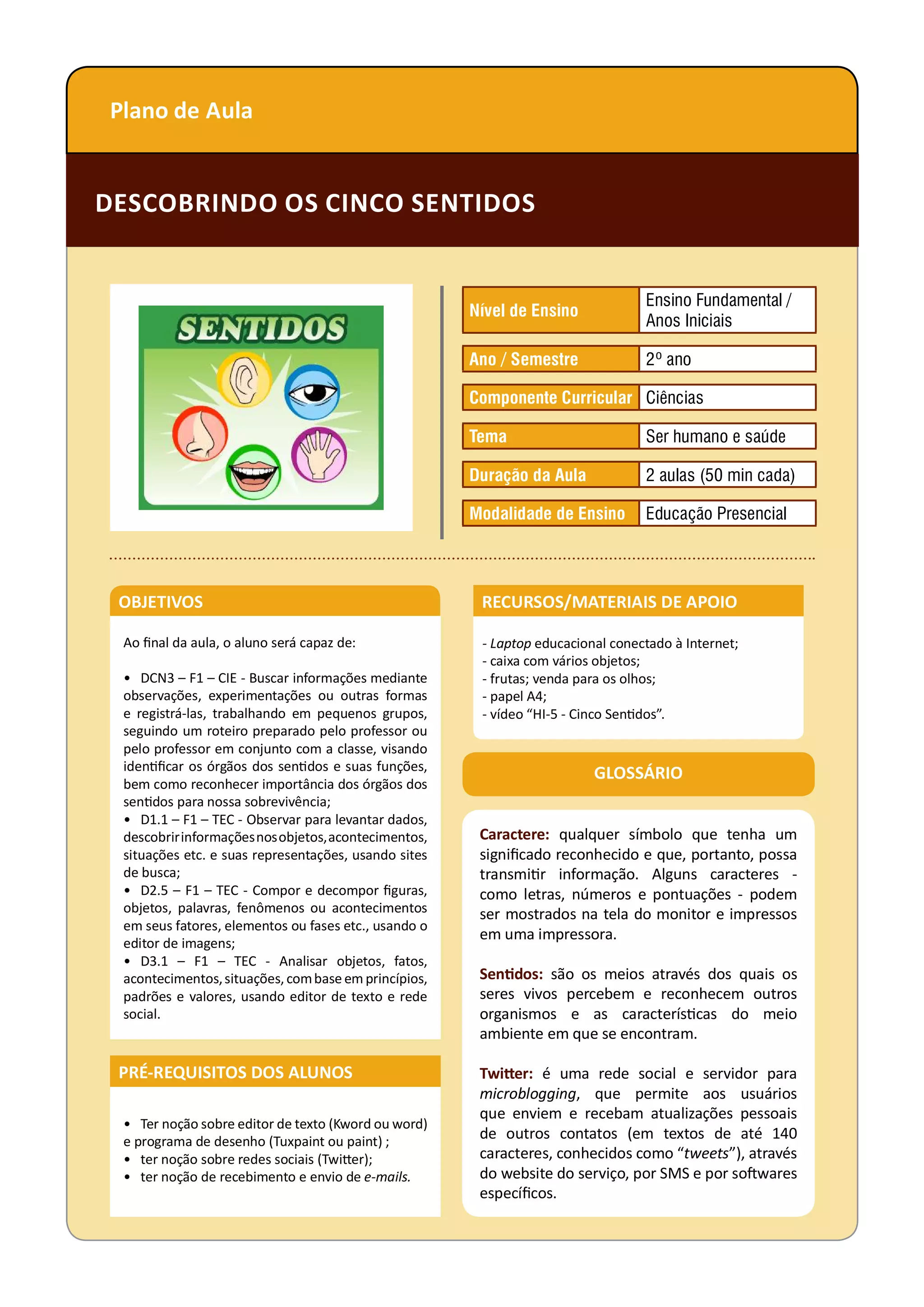 Plano de aula Descobrindo os cinco sentidos | PDF Plano de aula Descobrindo os cinco sentidos | PDF