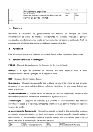 Plano de gerenciamento de resíduos de serviços de saúde pgrss | PDF