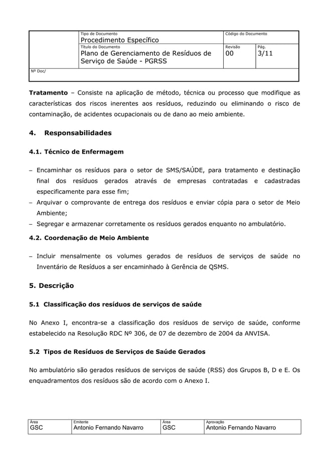 Plano de gerenciamento de resíduos de serviços de saúde pgrss | PDF