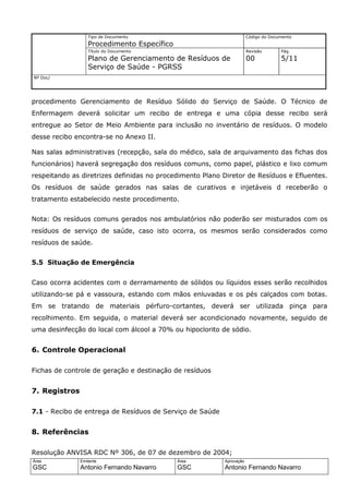 Plano de gerenciamento de resíduos de serviços de saúde pgrss | PDF