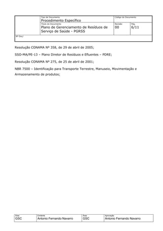 Plano de gerenciamento de resíduos de serviços de saúde pgrss | PDF