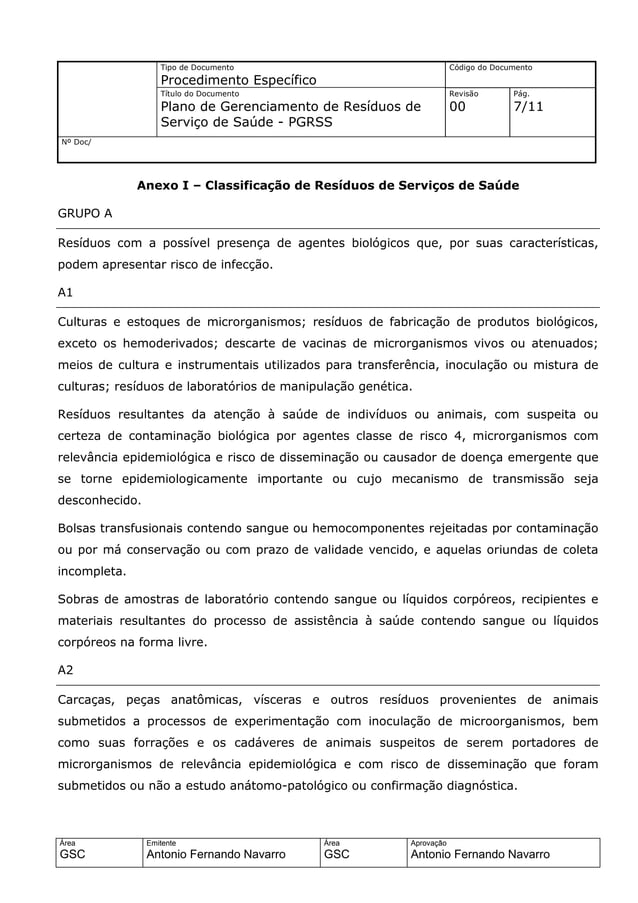 Plano de gerenciamento de resíduos de serviços de saúde pgrss | PDF