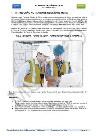 Modelo de Plano de Gestão de Obras - XYZ Grande Hotel - v.0.1 | PDF