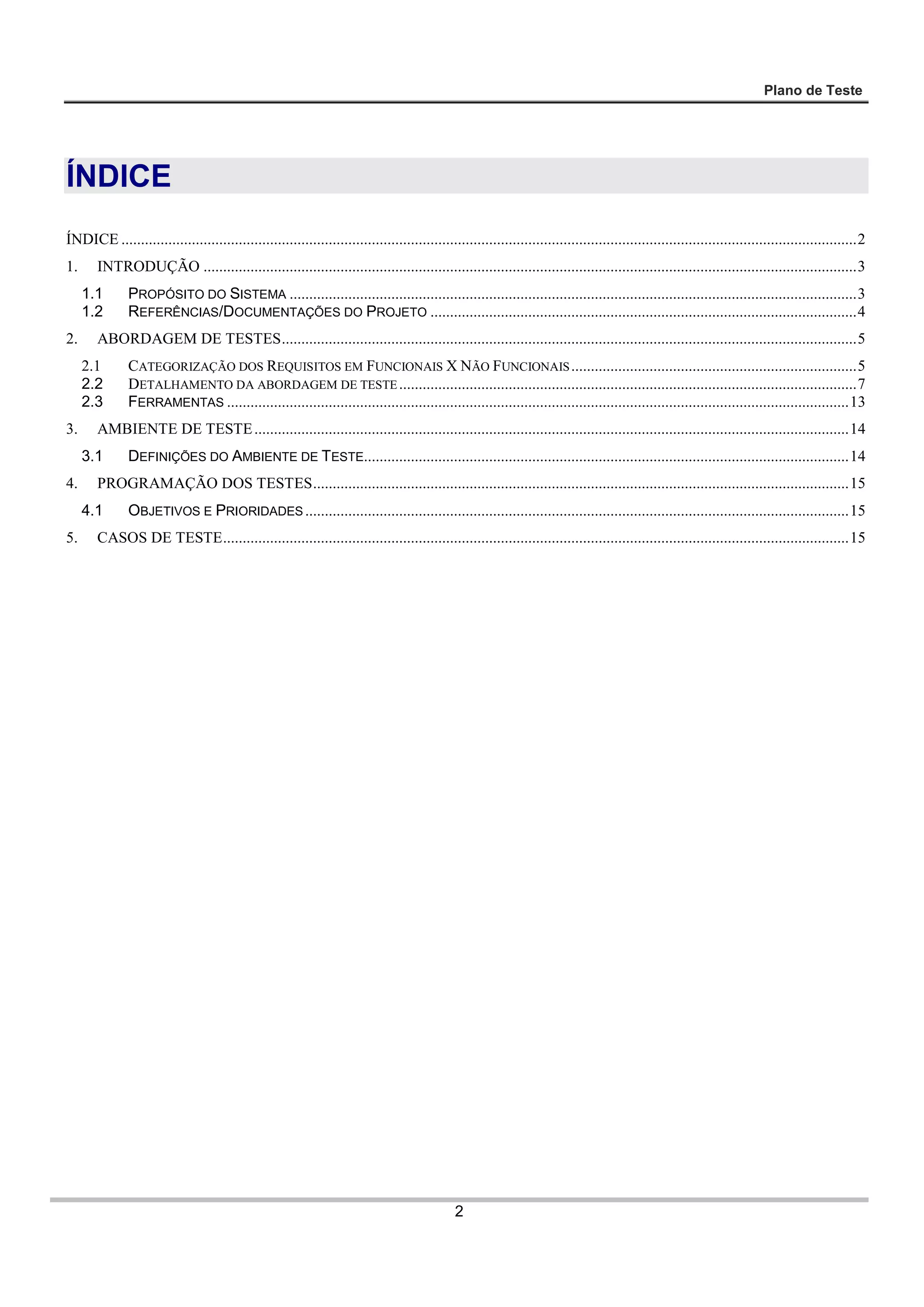 Exemplo de Plano de testes | PDF