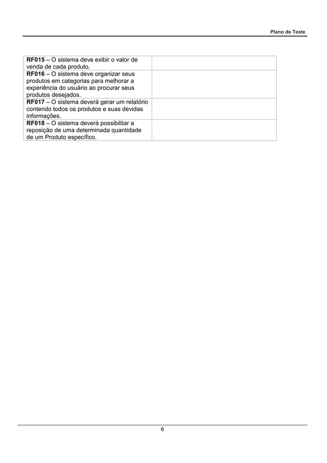 Exemplo de Plano de testes | PDF