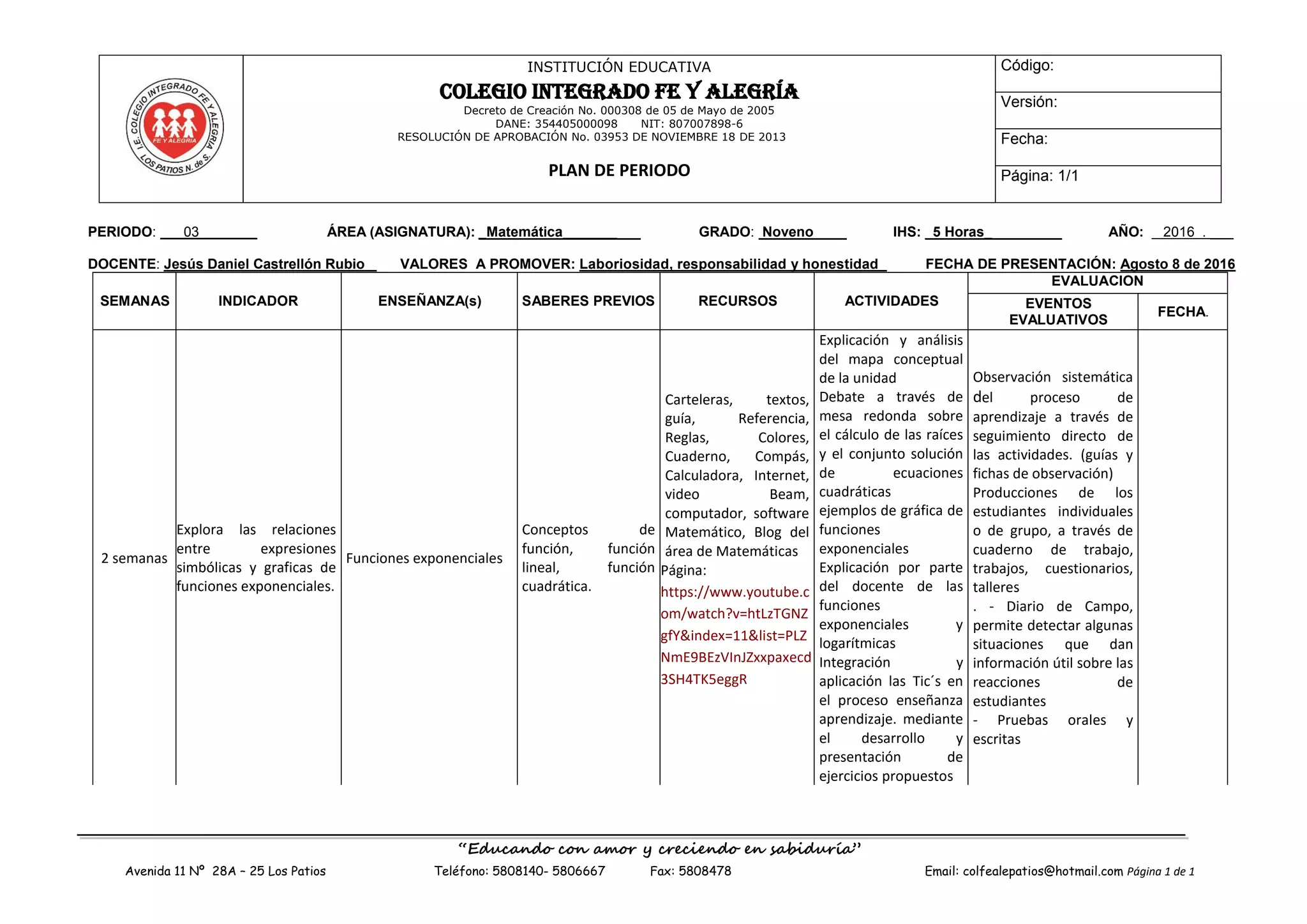 Plan para función exponencial | PDF | Educational Assessment | Education