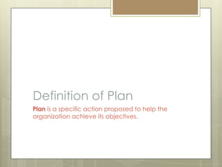Plans and planning tools (principles of management) | PPTX