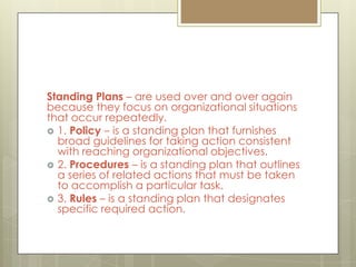 Plans and planning tools (principles of management) | PPTX