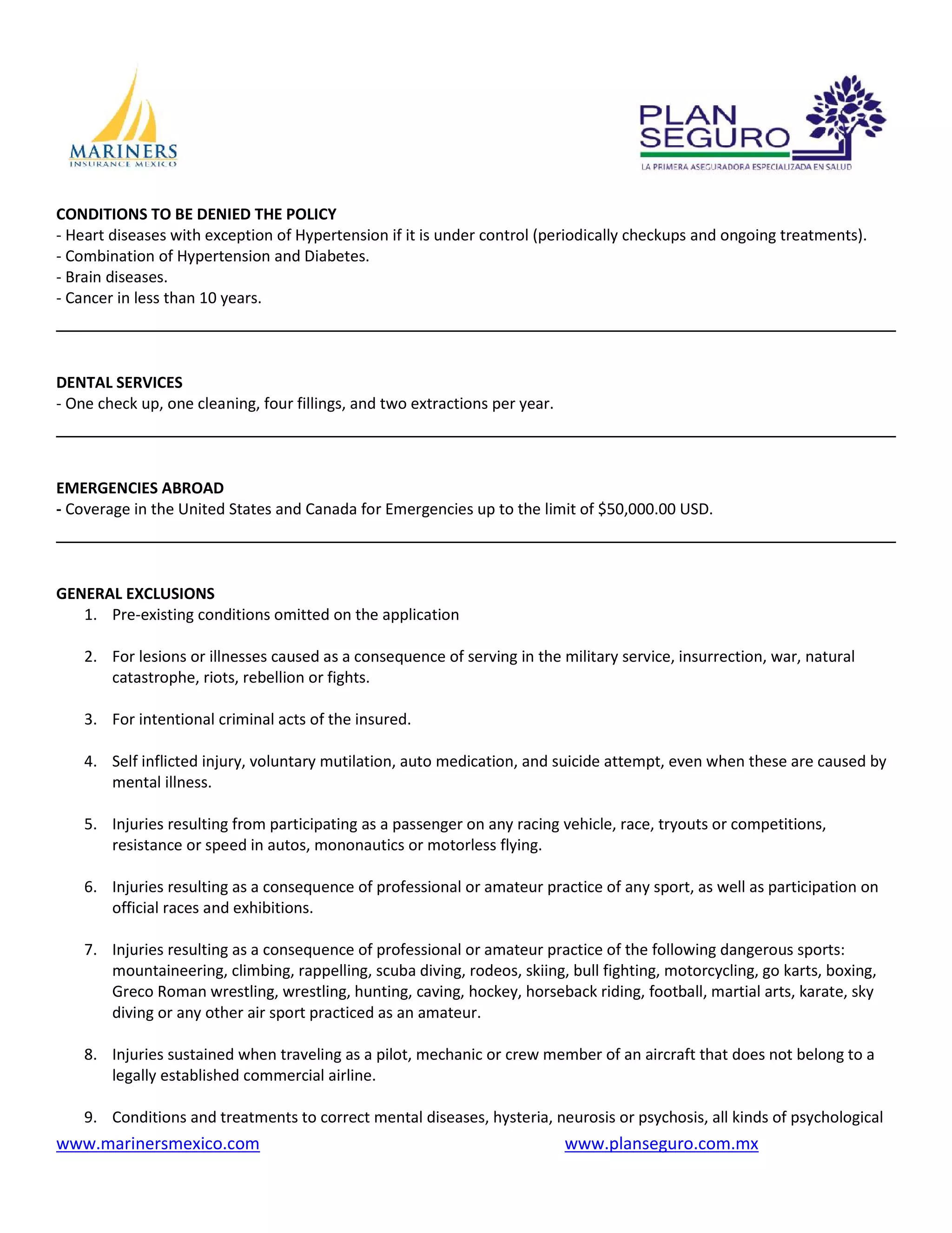 Plan Seguro Optimal Line | PDF