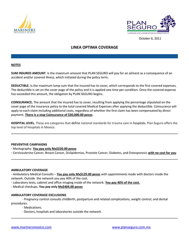 Plan Seguro Optimal Line | PDF