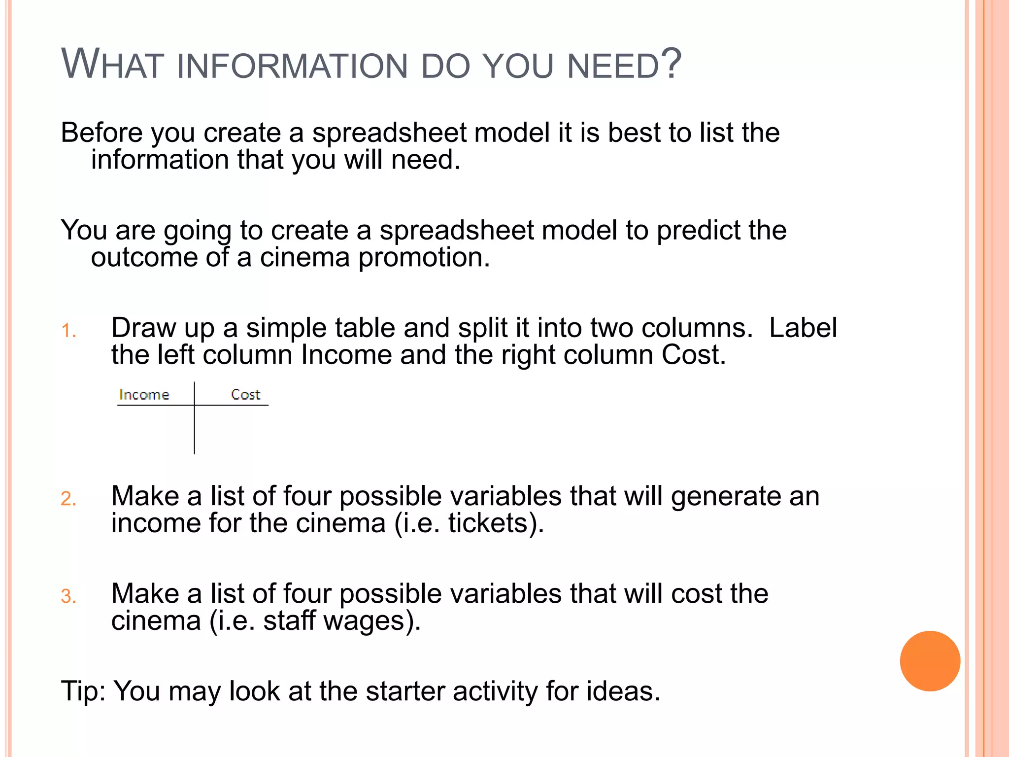 Plan A Spreadsheet Model | PPT