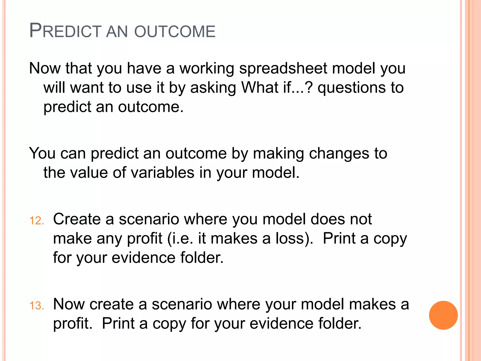 Plan A Spreadsheet Model | PPT
