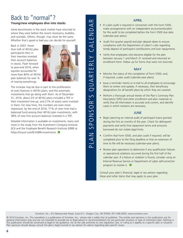 Chepenik Financial 1st Quarter (2019) Plan Sponsor Update | PDF