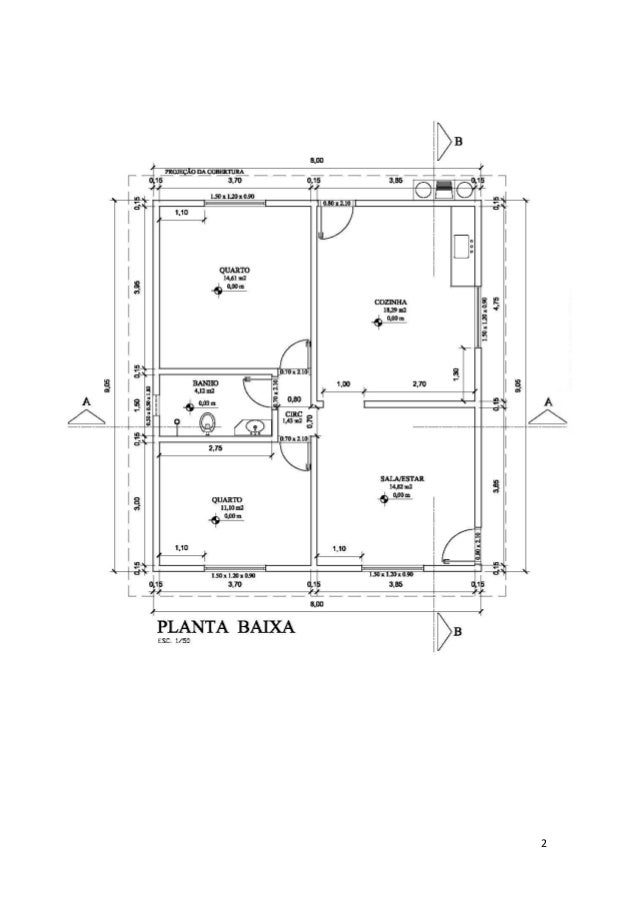 Desenho Técnico - Planta Baixa, Cortes, Fachada, Cobertura e Situacão.