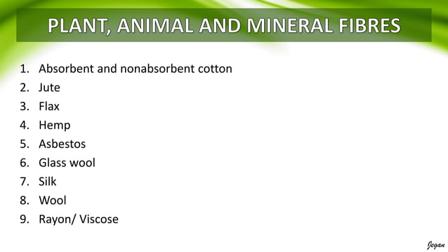 Study of Plant, animal and mineral fibres | PPT