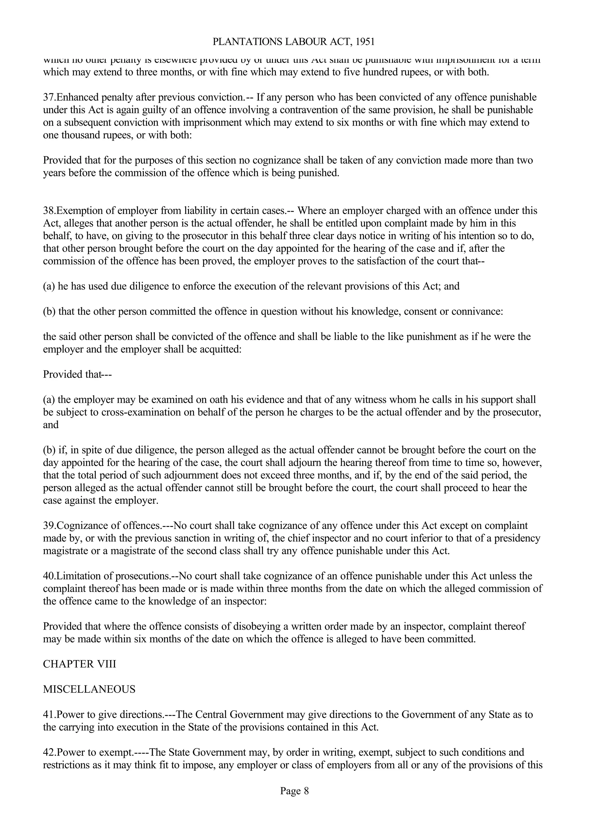 Plantation labour act-1951 | PDF