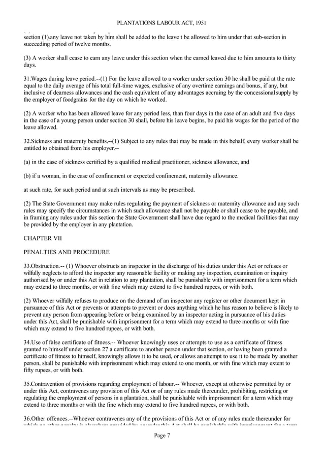 Plantationlabour act-1951 | PDF
