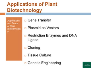 Plant Biotechnology: Introduction, Scope and Application | PPTX