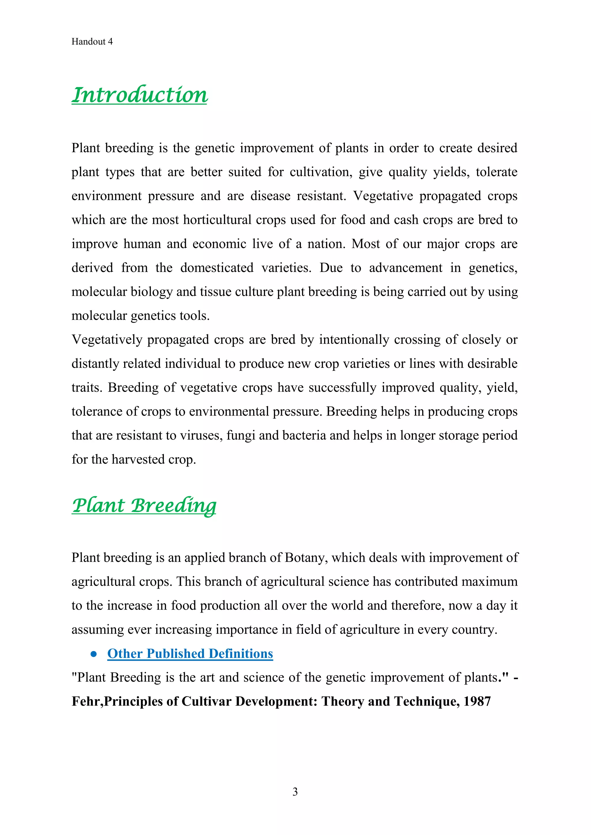 Plant breeding methods of vegetatively propagated crops | PDF