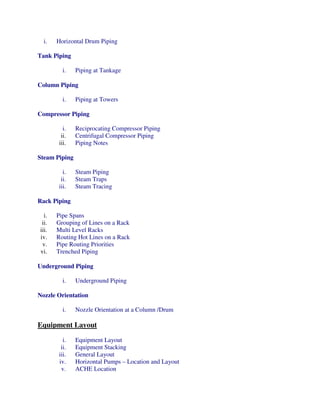 Plant design piping & equipment team scope of work | PDF